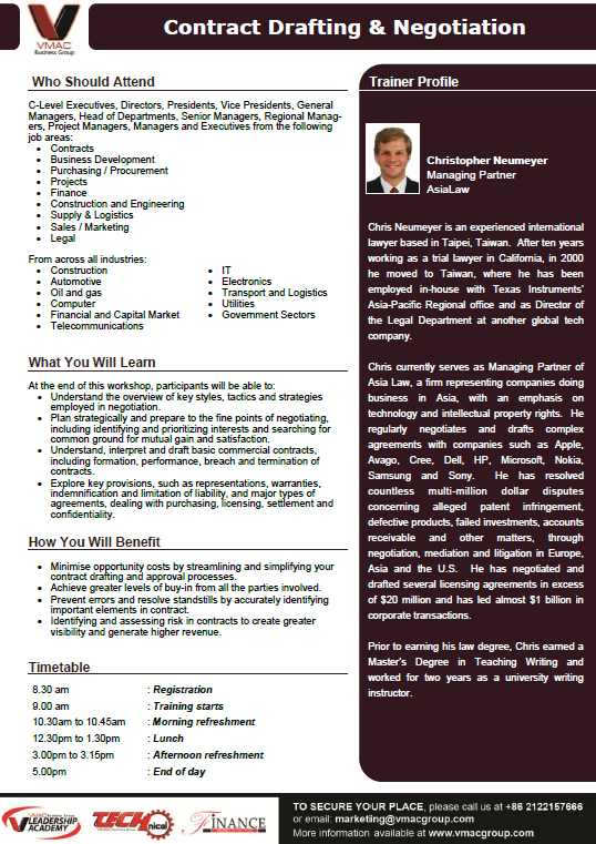 Negotiation Training Course – KL, Malaysia, 10/24-25 | International Technology Law Blog